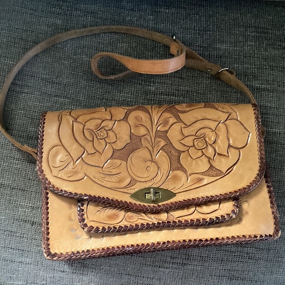 Vintage | Bags | 7s Vintage Hand Tooled Leather Satchel Bag Floral Boho ...